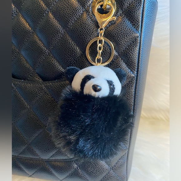 Accessories | Panda Bag Charm Pom Pom Keychain Black Fluffy Kawaii New ...